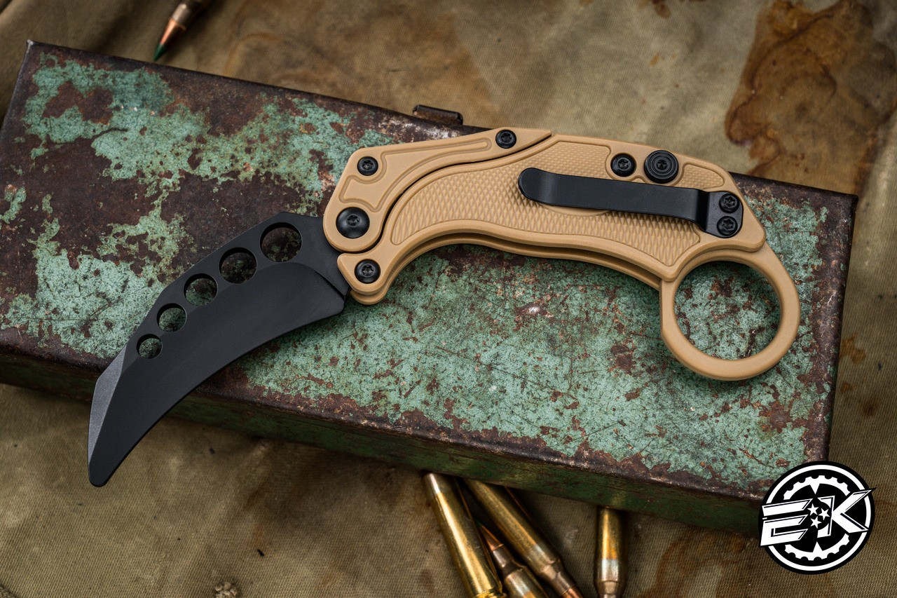 Reate EXO-K Karambit Button Lock Knife Tan Aluminum 3" PVD (Trainer ...