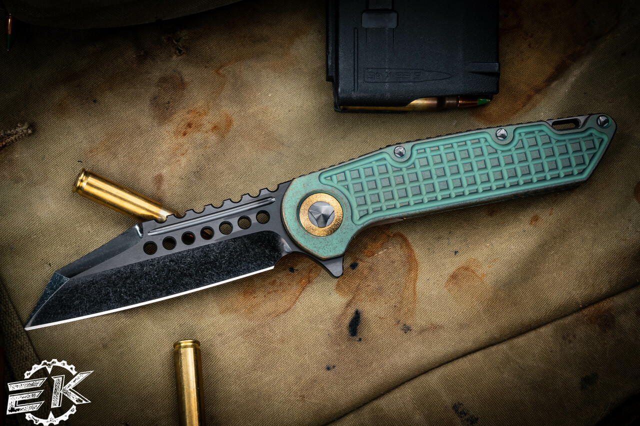 Marfione Custom Warhound Folder Antique Green Frag Titanium, Bronze ...
