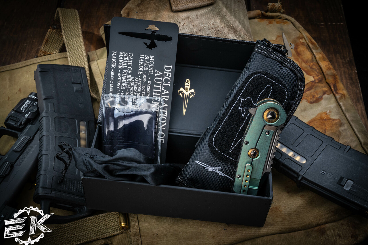 Marfione Custom Warhound Folder Antique Green Frag Titanium Bronze