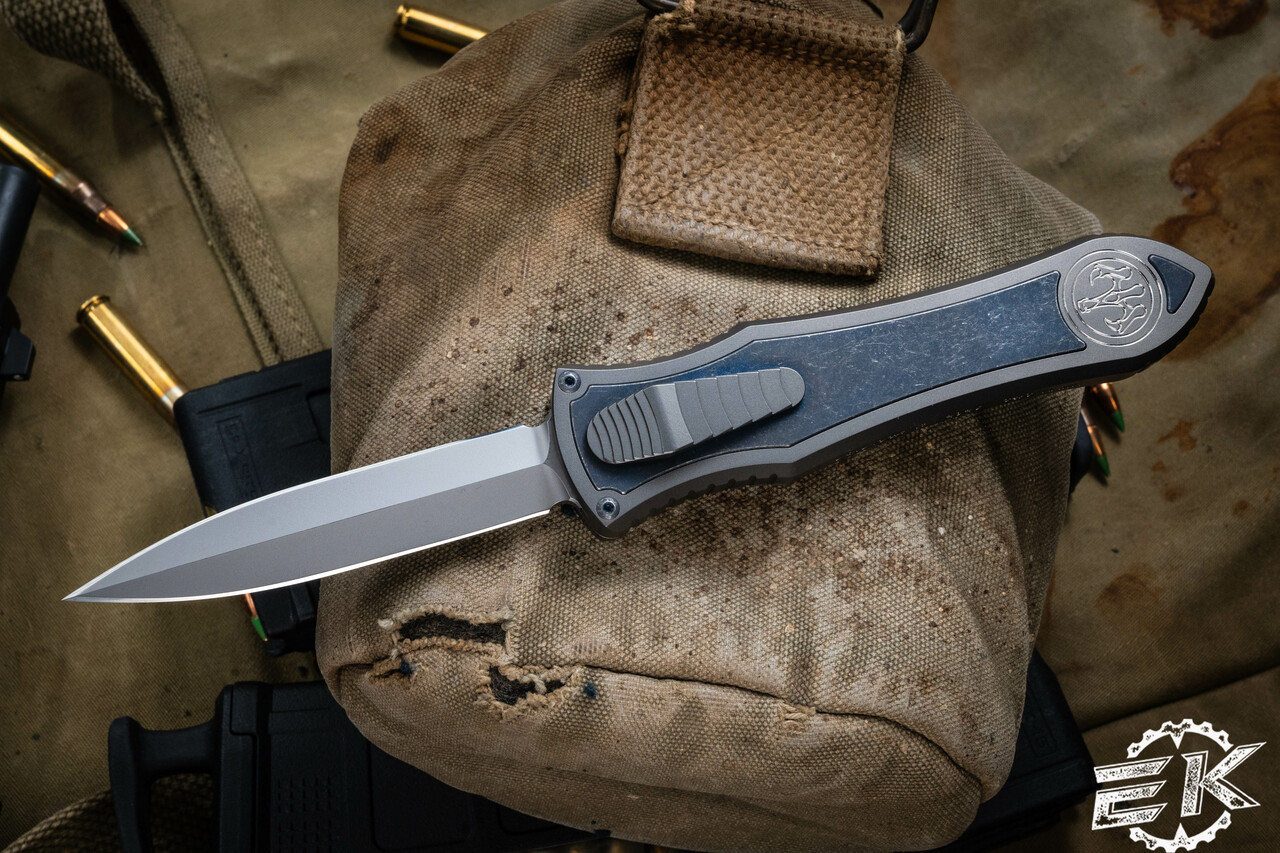 Hawk Knives Deadlock Model C Titanium/Blue Ti Inlay 3.5" Blasted Dagger