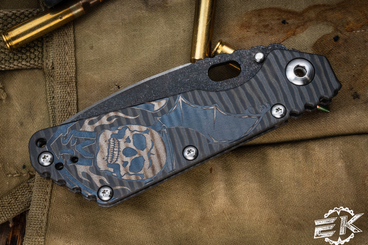 Mick Strider Custom SMF Titanium Flame Winged Skull Handles 4" Two-Tone ...