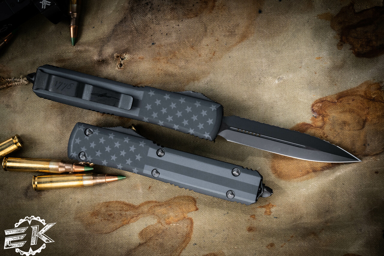 Microtech Ultratech Flag Dlc Otf Knife 34 Dlc Dagger Serrated 122