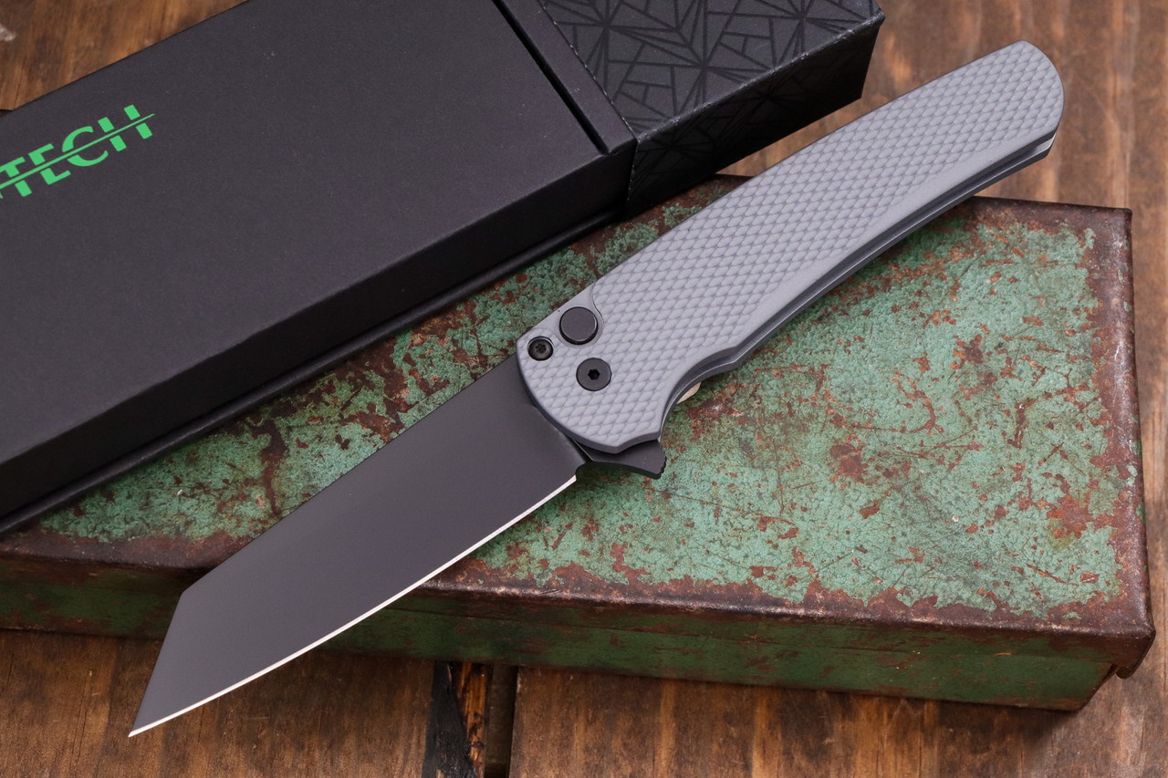 Protech Malibu Manual Flipper Button Lock Knife Textured Grey 325 Dlc