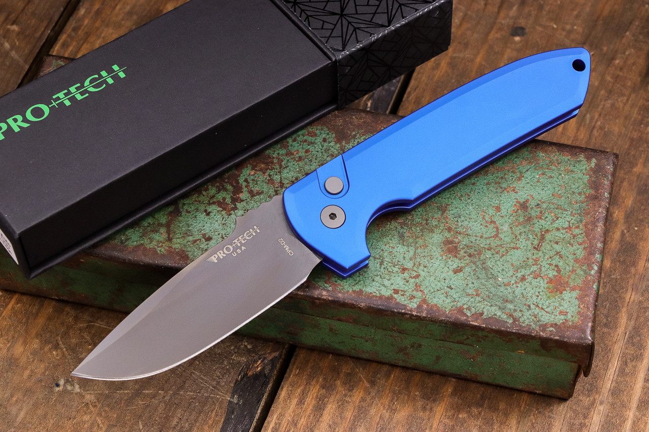 Protech Rockeye Automatic Folding Knife Blue 34 Smoky Grey Dlc Drop