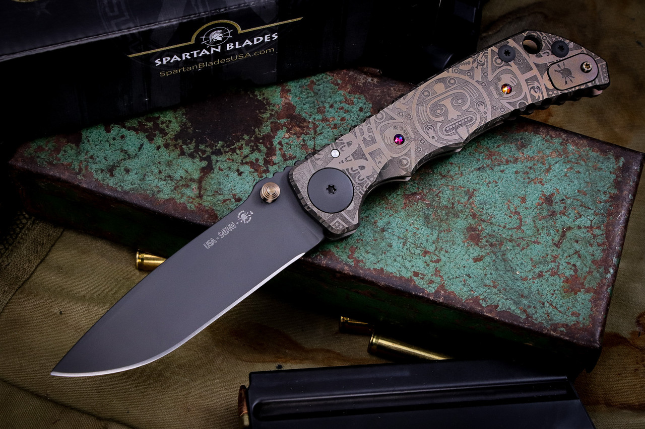Sparta Blades Harsey Folder "Mayan" Engraved Titanium, Bronze Accents 4 ...