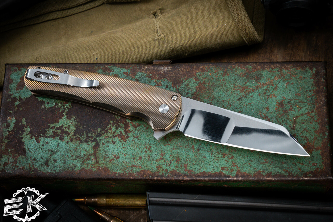 Protech Malibu Custom Titanium Knife Bronze 325 Mirror Polish Reverse