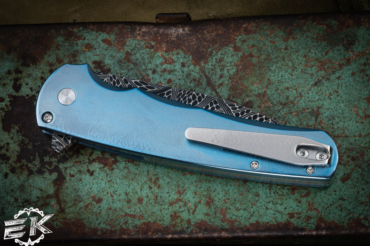 ProTech Malibu Custom Titanium Knife Blue w/ White Pearl Inlays 3.25 ...