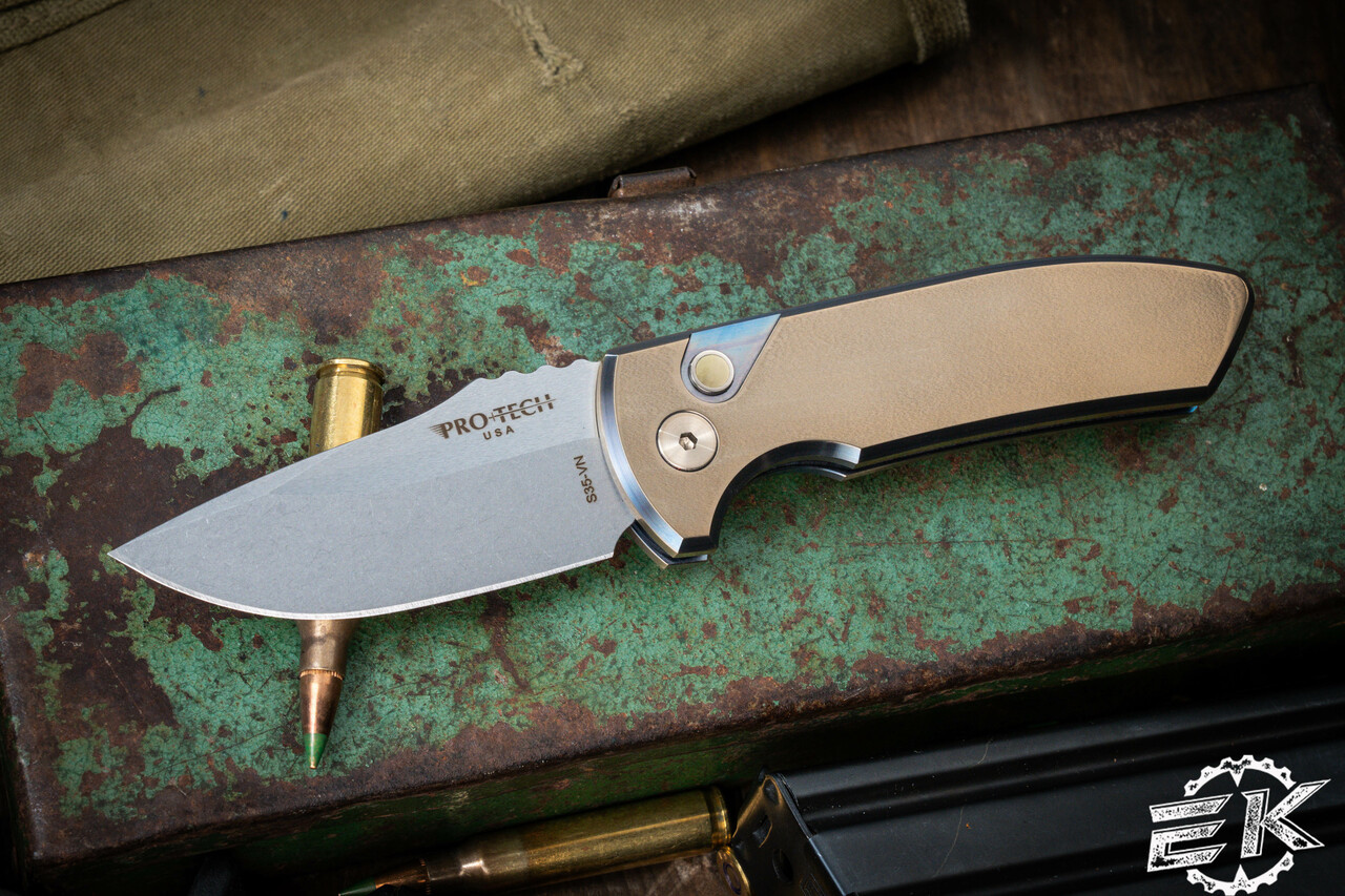 ProTech SBR Custom Automatic Folding Knife Bronze/Blue Orange Peel ...