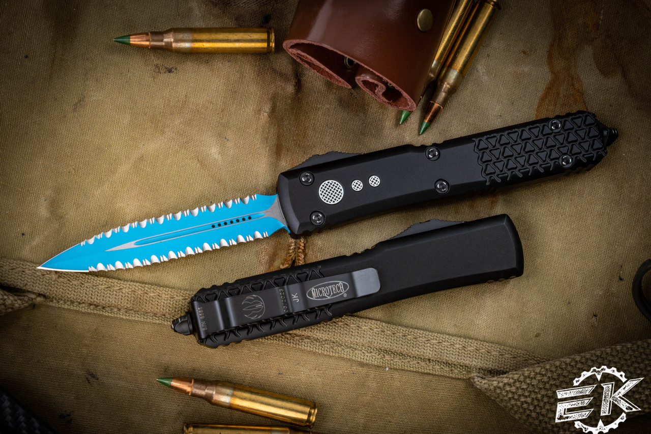 Microtech "Jedi Knight" Ultratech OTF Knife 3.4" Blue Double Serrated ...