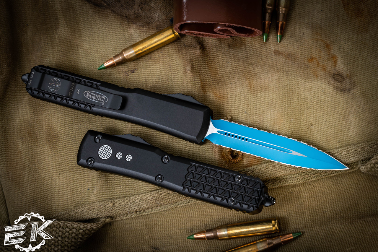 Microtech "Jedi Knight" Ultratech OTF Knife 3.4" Blue Double Serrated ...