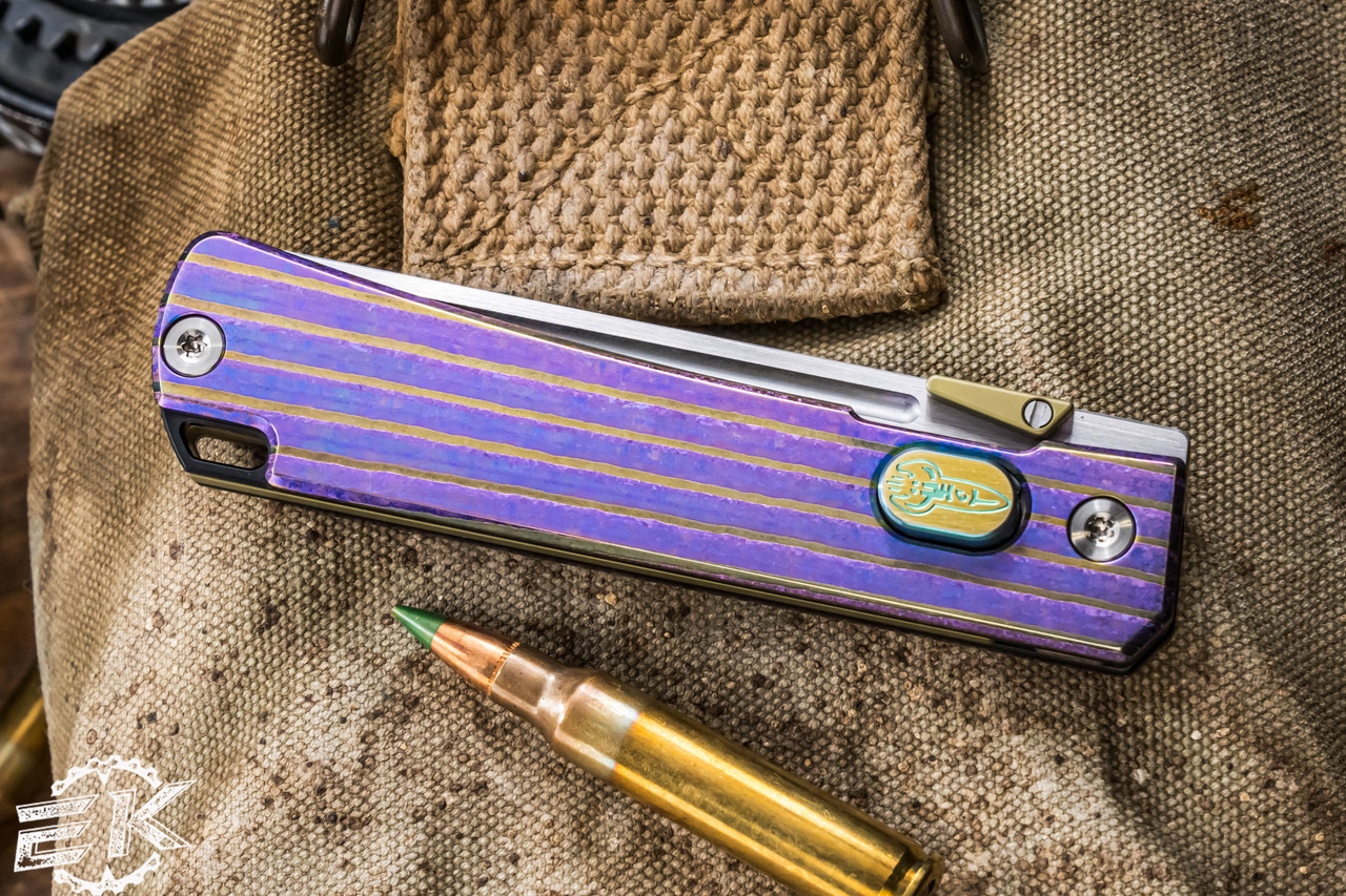 D Rocket Design Jupiter EDC Folding Knife Purple Timascus 3" Satin Drop ...