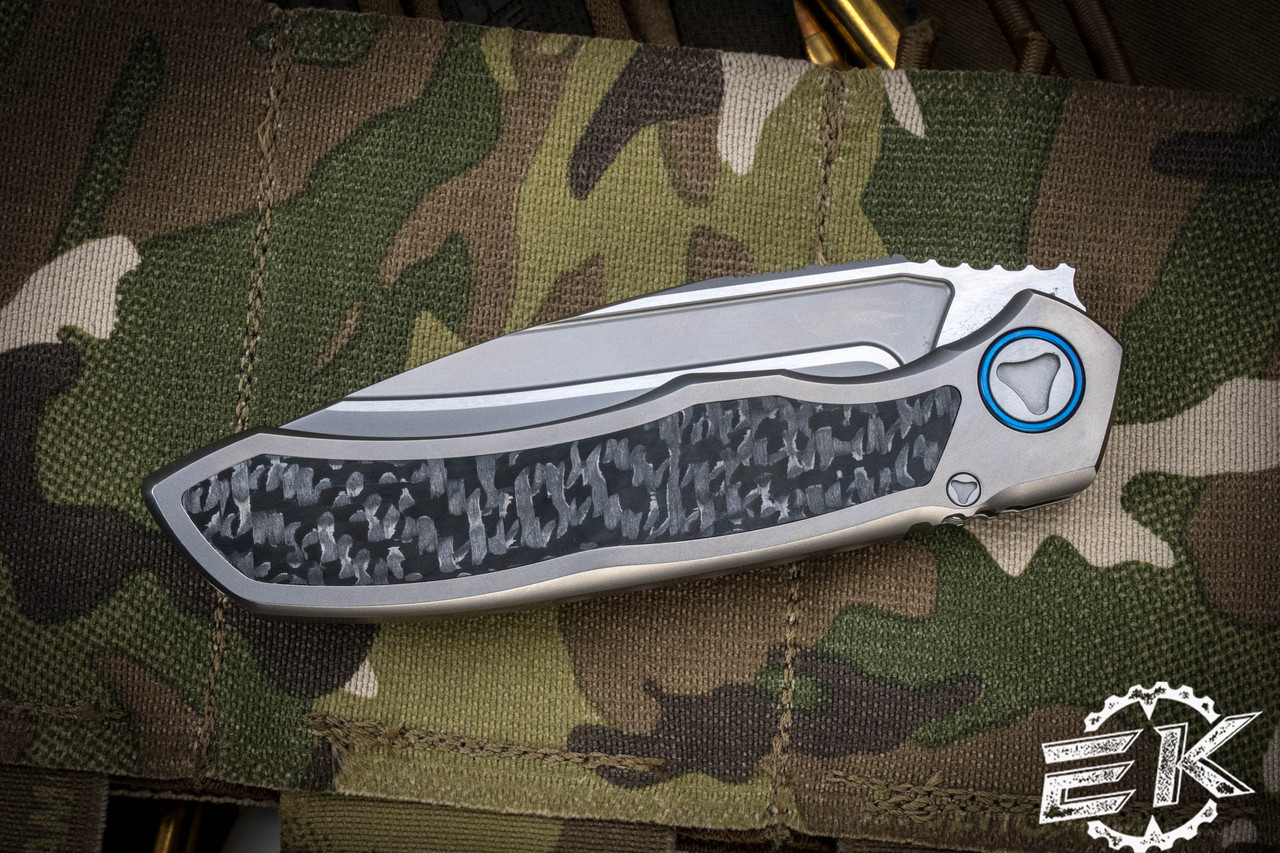 Microtech Anax Integral Folding Knife Titanium/CF 3.75" Drop Point Bead ...