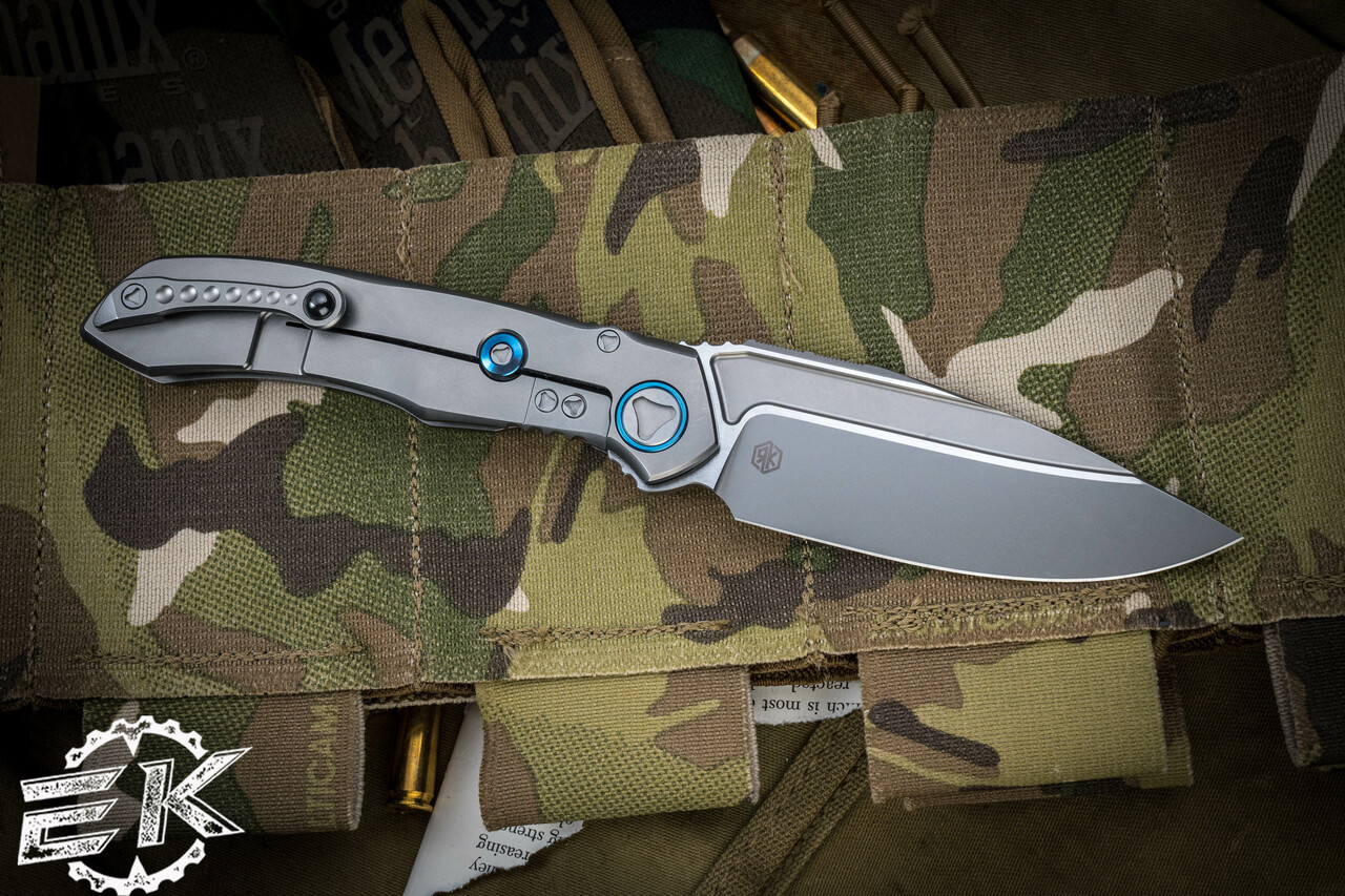 Microtech Anax Integral Folding Knife Titaniumcf 375 Drop Point Bead