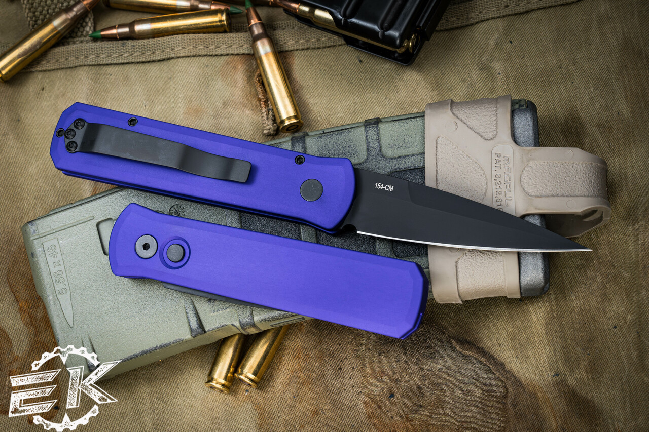 Protech Godson Purple Automatic Folding Knife 315 Spear Point Black