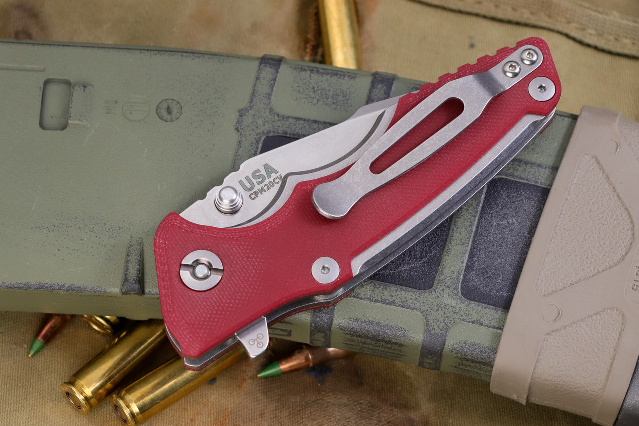 Rick Hinderer Knives EKlipse Flipper Red G10 3" Harpoon Stonewash