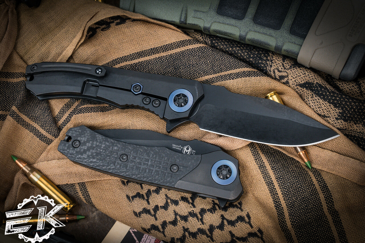 Heretic Knives "Wraith" Manual V3 Flipper Carbon Fiber/Titanium 3.6 ...