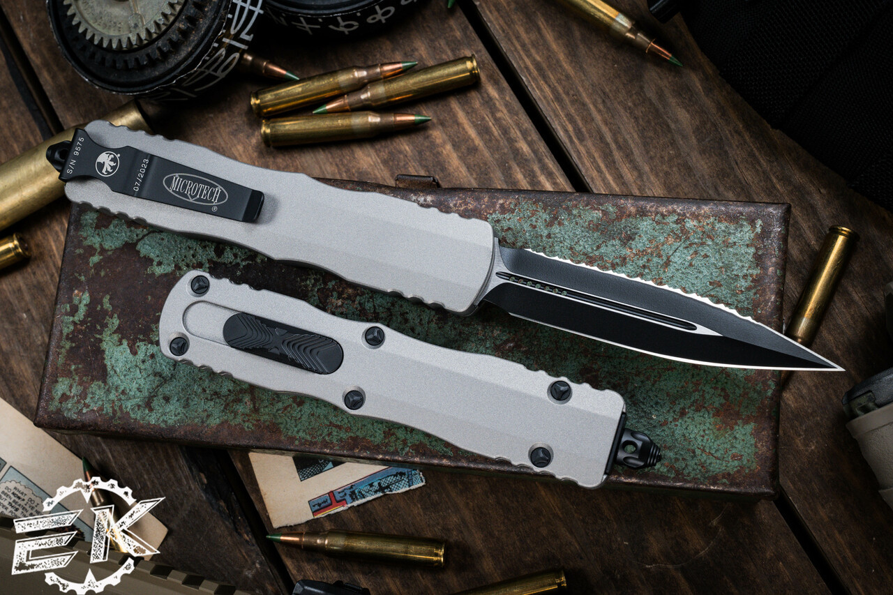 Microtech Dirac Delta OTF Automatic Knife Gray 3.75" Dagger Black ...
