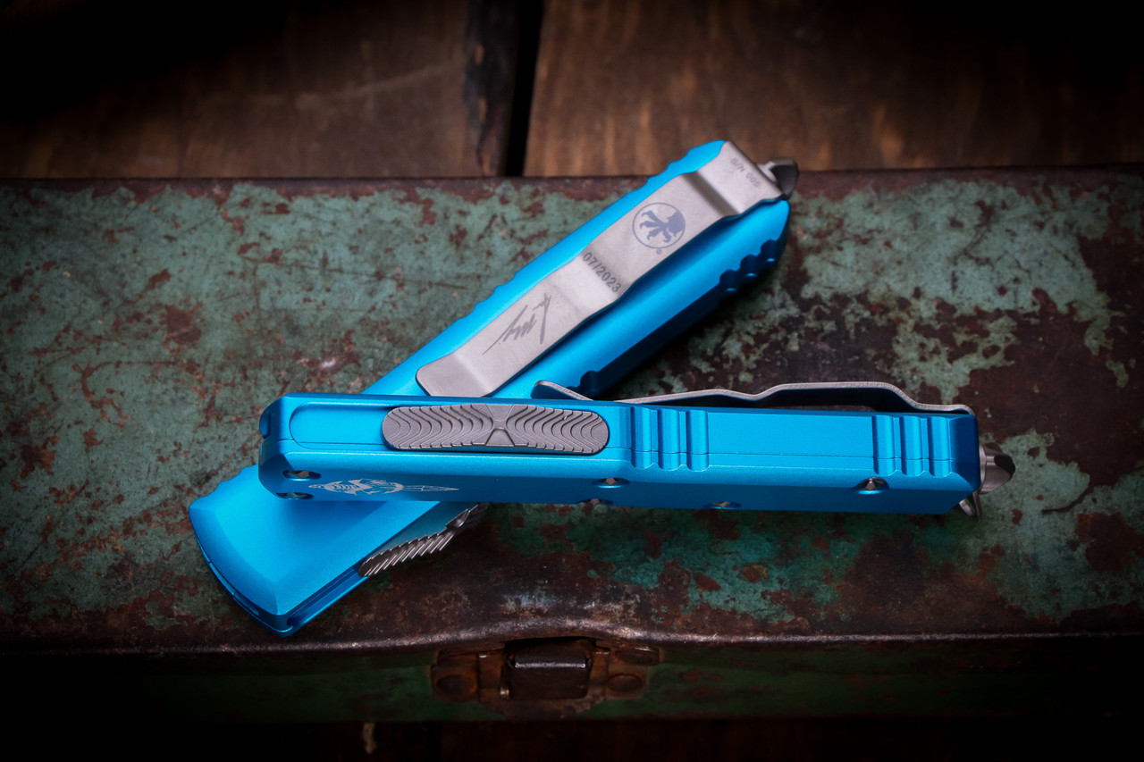 Microtech Utx 85 Otf Automatic Knife Turquoise 31 Warhound Stonewash