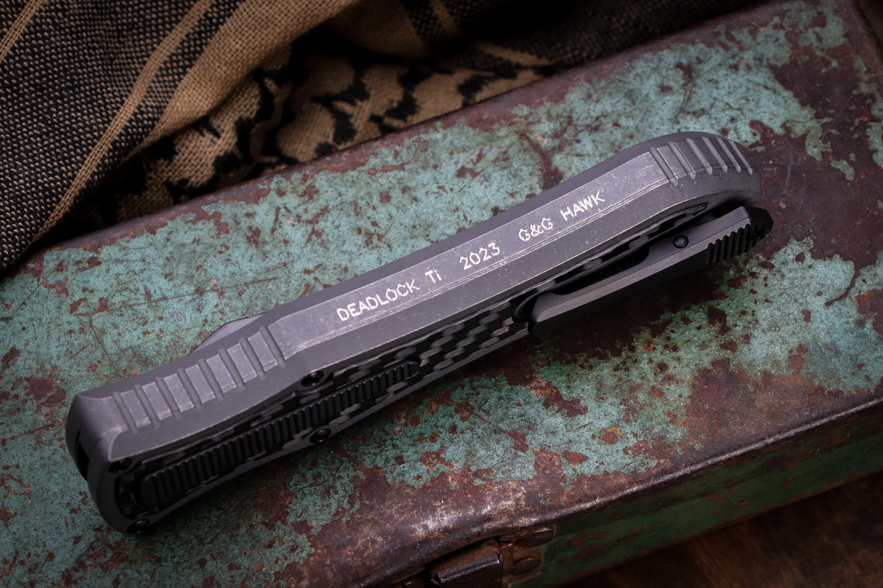 Hawk Knives Deadlock Model C Tumbled Titanium/Carbon Fiber Inlay 3.5 ...