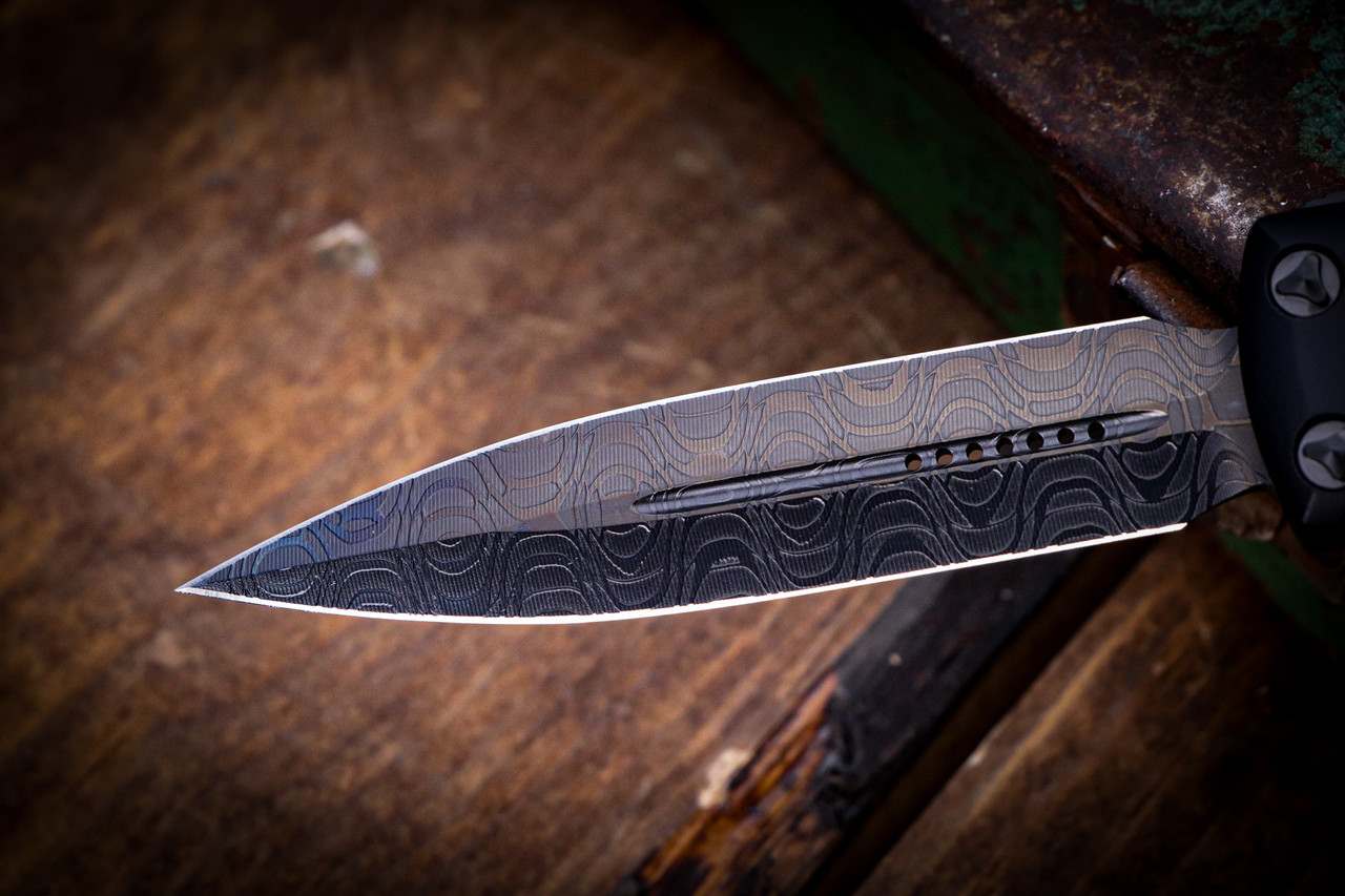 Microtech Utx 85 Otf Automatic Knife 31 Dlc Damascus Dagger 232 16dlctsh