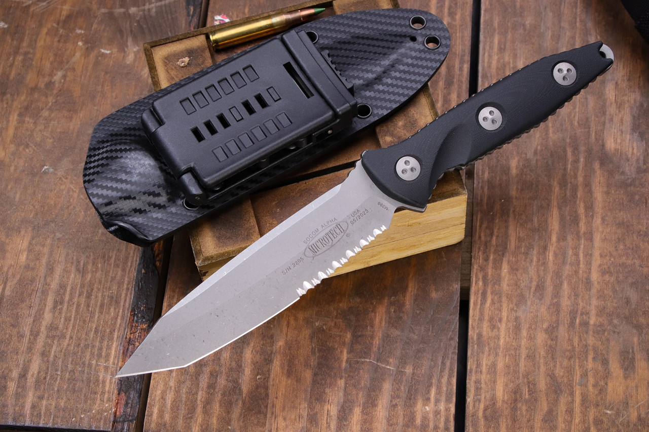 Microtech Socom Alpha Fixed Blade Knife Black G10 5" Tanto Serrated ...
