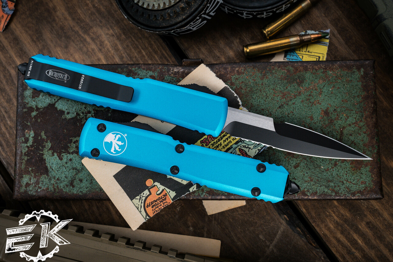 Microtech Ultratech Otf Automatic Knife Turquoise 34 Bayonet Black