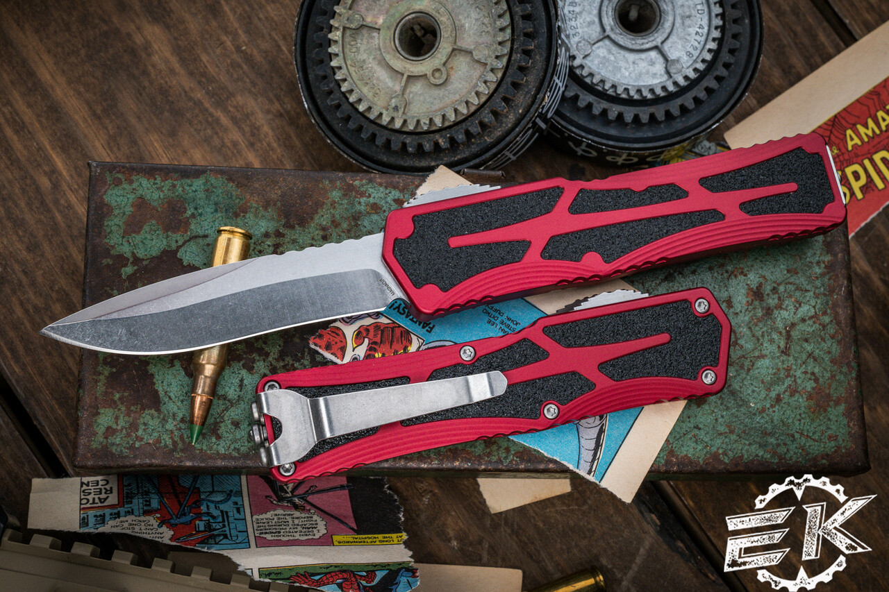 Heretic Knives Colossus Red Otf Automatic Knife 35 Recurve