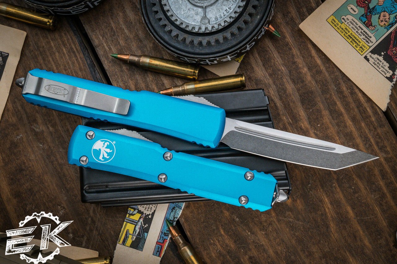 Microtech Ultratech Otf Automatic Knife Turquoise 34 Tanto Stonewash