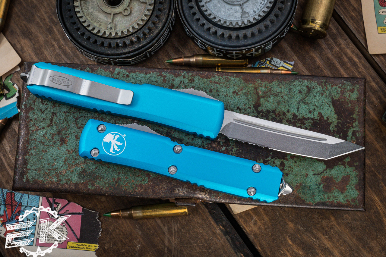 Microtech Ultratech Otf Automatic Knife Turquoise 34 Tanto Serrated