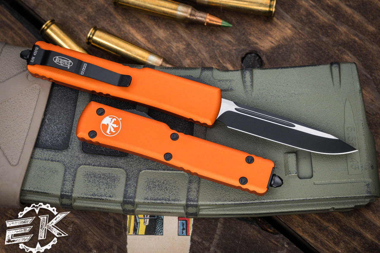 Microtech Utx 70 Otf Automatic Knife Orange 24 Drop Point Black 148 1or