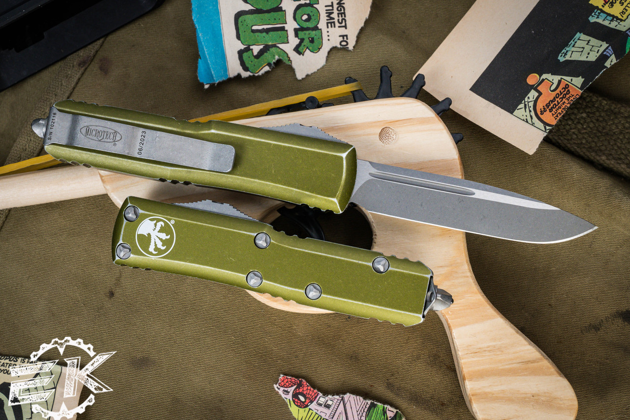 Microtech UTX-85 OTF Automatic Knife Distressed OD Green 3.1" Drop ...