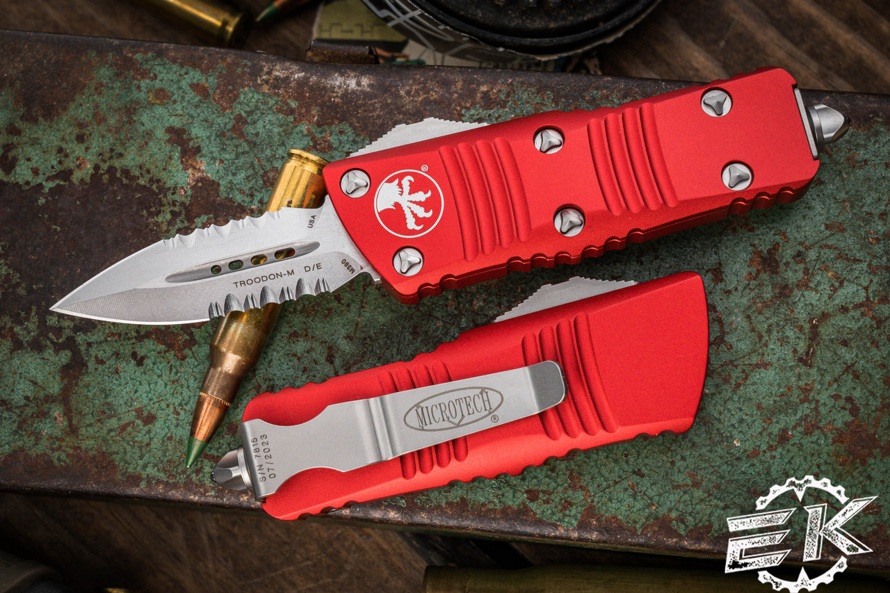 Microtech Troodon Mini Otf Automatic Knife Red 19 Dagger Stonewash