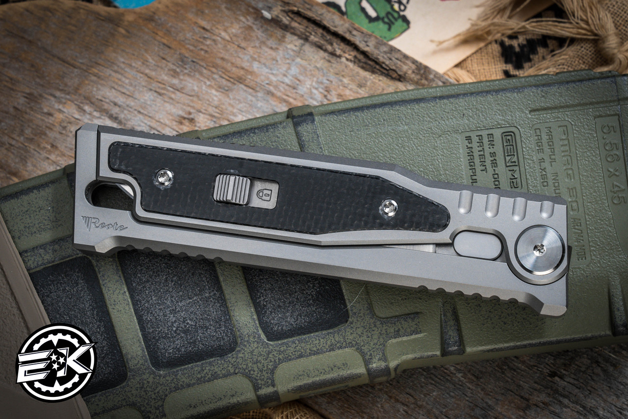 Reate Exo M Otf Gravity Knife Titaniumblack Micarta 295 Drop Point Satin