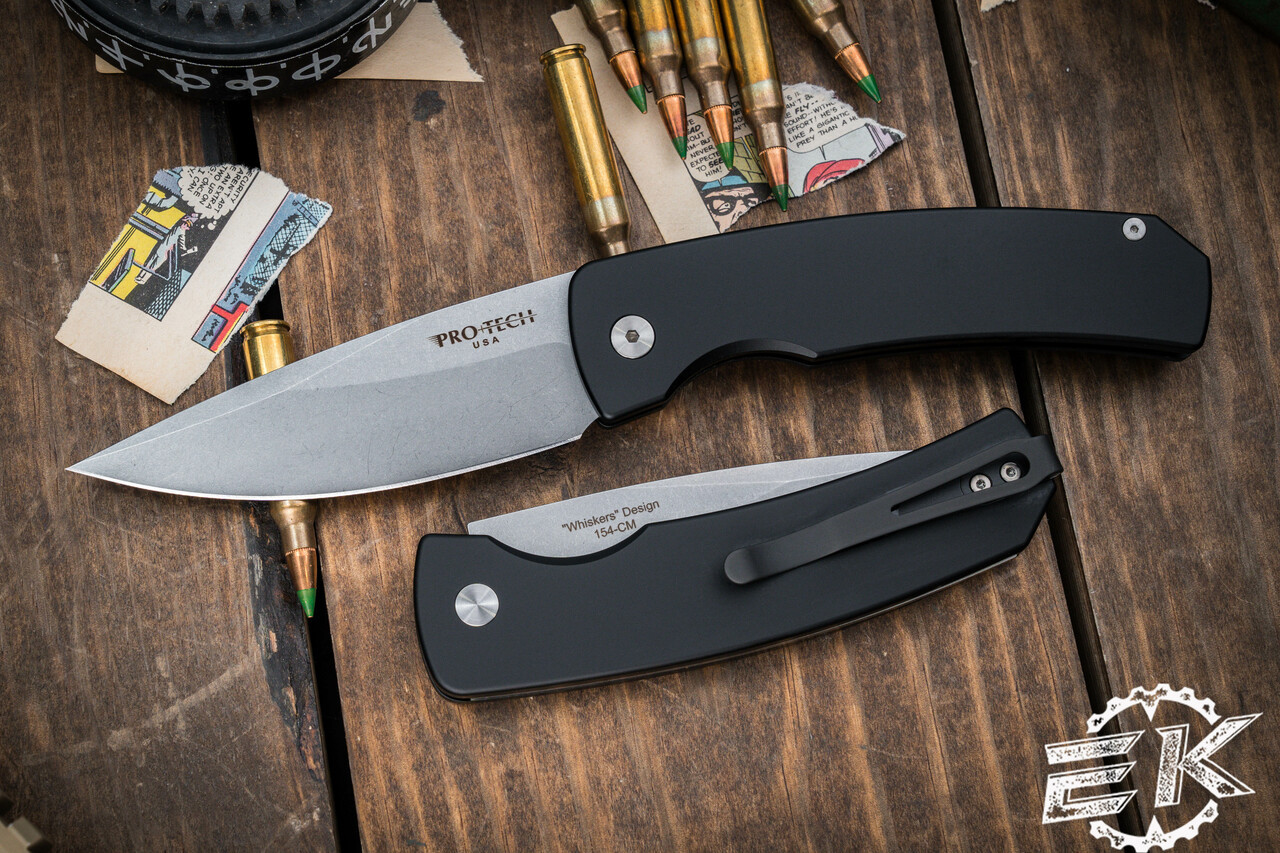 ProTech Whiskers MAGIC 2 Scale Release Automatic Folding Knife 3.75" Drop Point Stonewash M2601