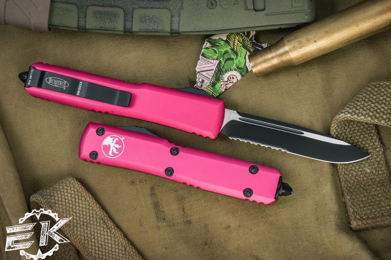 Microtech Ultratech Otf Automatic Knife Pink 34 Drop Point Black