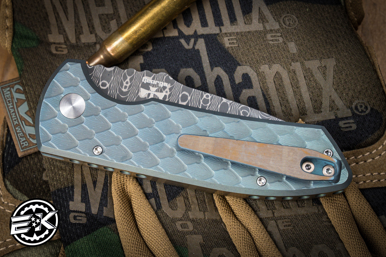 ProTech SBR Custom Automatic Folding Knife Green/Gold Feather Titanium ...