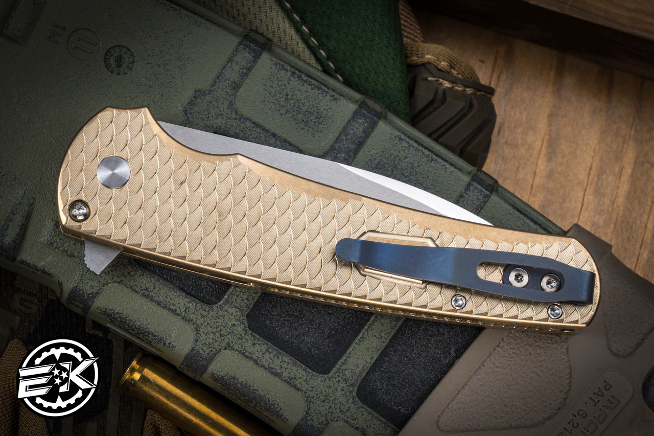 Protech Malibu Custom Flipper Knife Bronze Dragonscale 325 Mirror