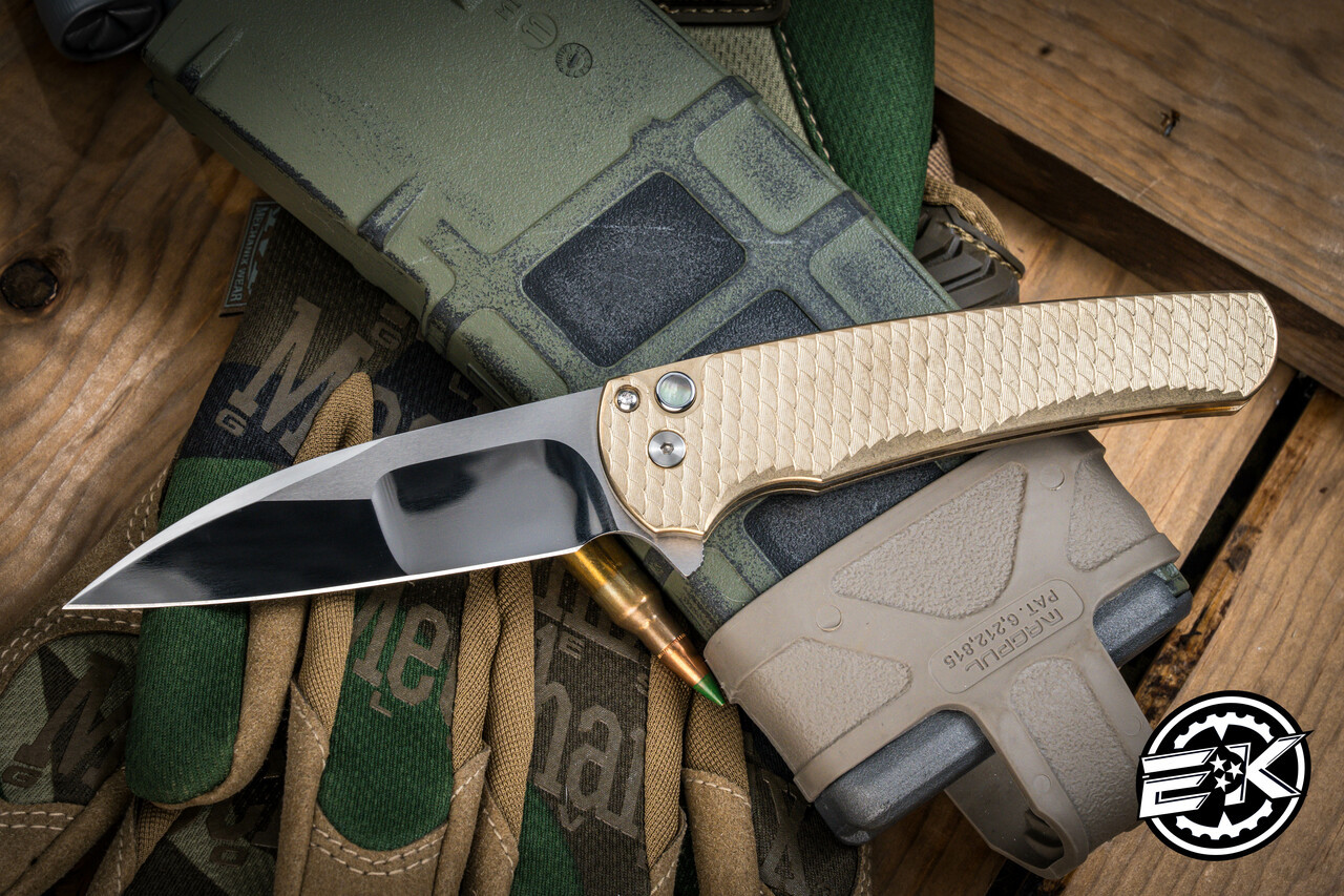 Protech Malibu Custom Flipper Knife Bronze Dragonscale 325 Mirror