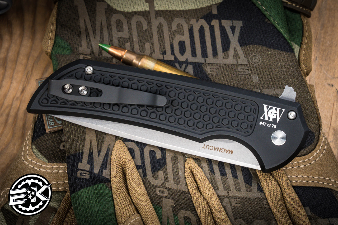Protech Mordax Manual Flipper Knife Black Honeycomb 375 Magnacut