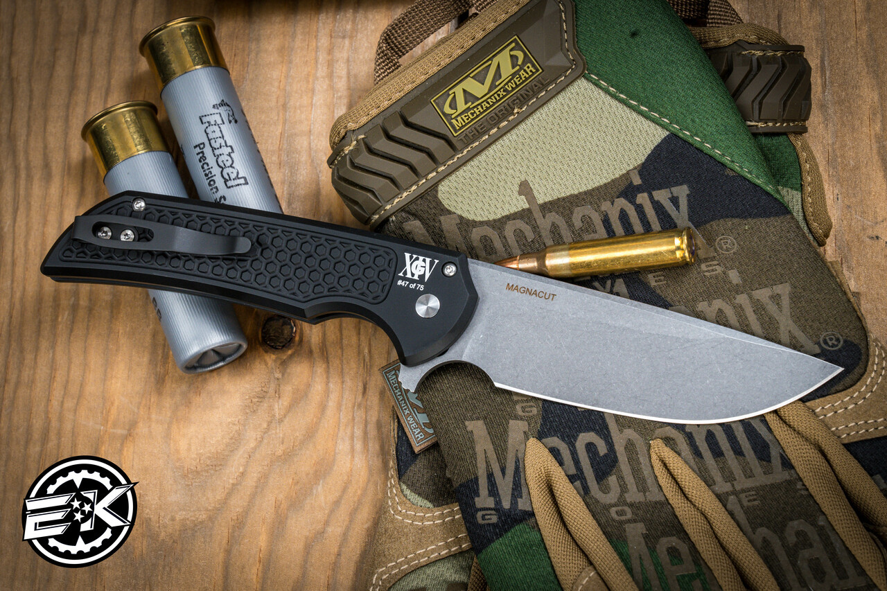 Protech Mordax Manual Flipper Knife Black Honeycomb 375 Magnacut