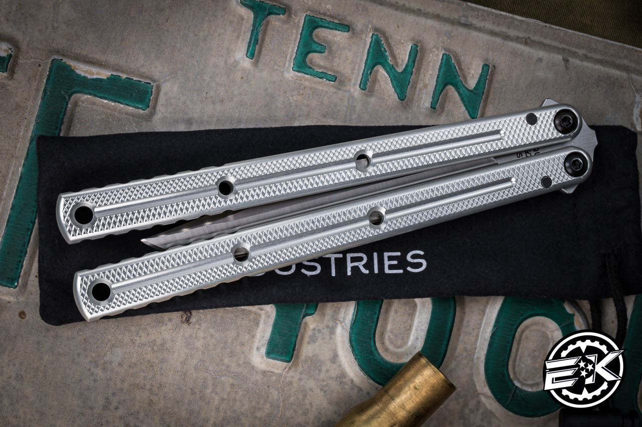 Squid Industries Krake Raken V3 Silver Butterfly Balisong 4.3" Bowie Satin