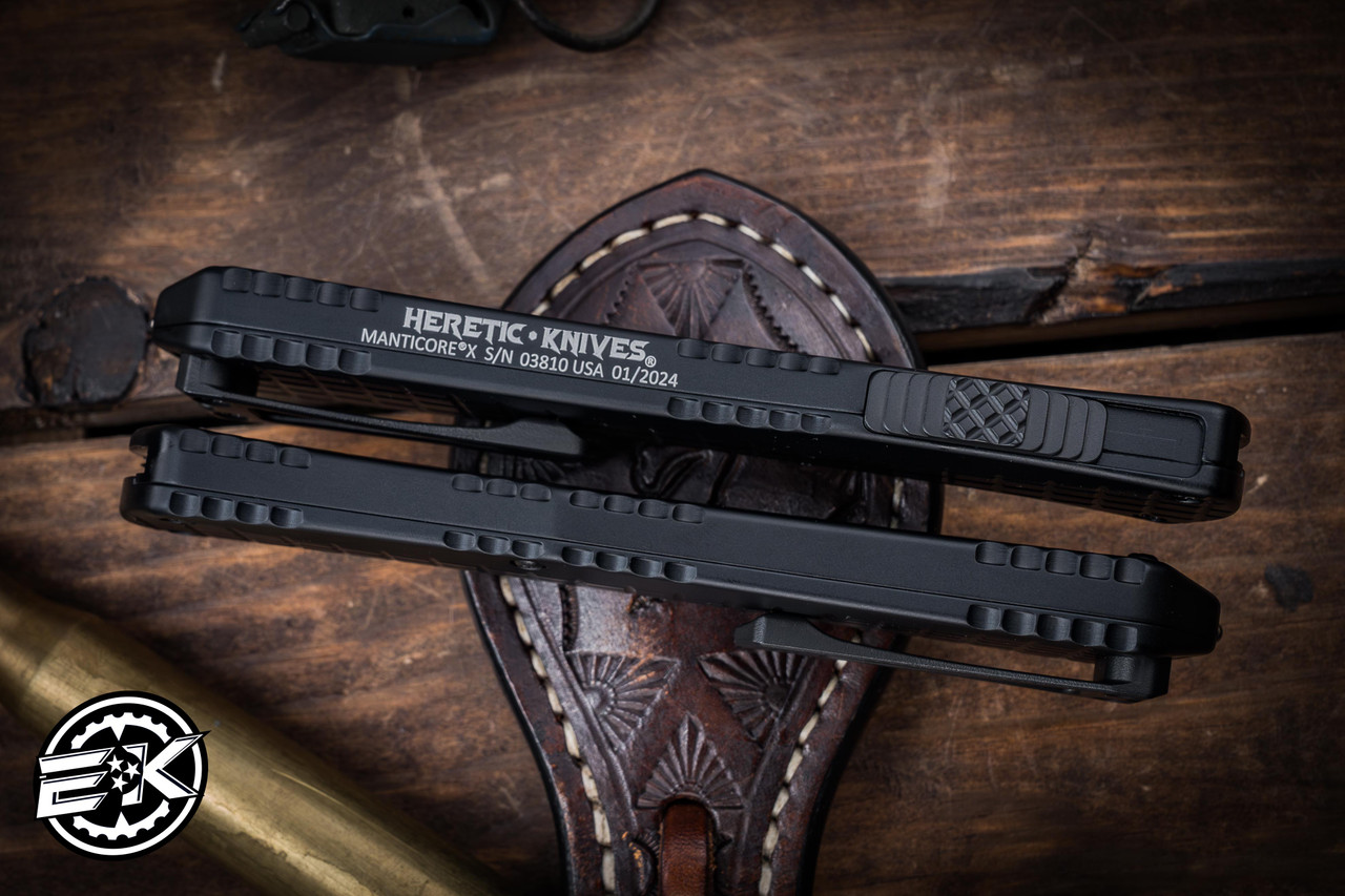 Heretic Knives Manticore X Otf Automatic Knife Black Frag Aluminum 375