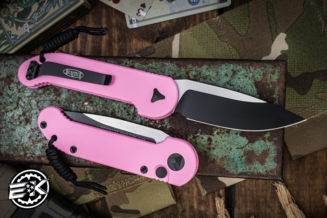 Microtech LUDT Smooth Body Automatic Folding Knife Blasted Pink 3.4 ...