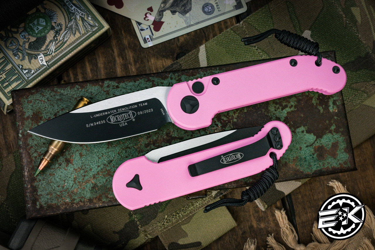 Microtech LUDT Smooth Body Automatic Folding Knife Blasted Pink 3.4 ...