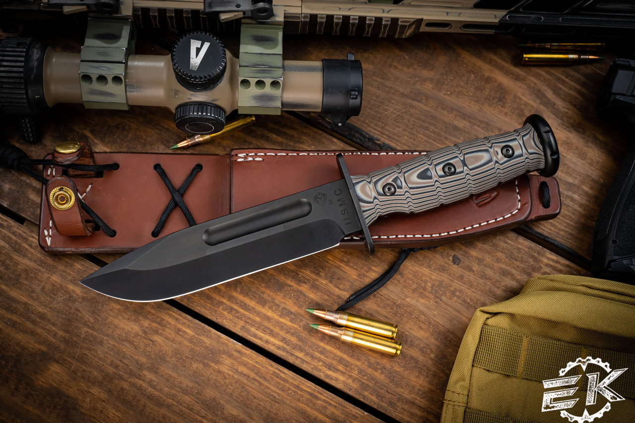 Medford USMC Fighter Fixed Blade Knife G10 6.5" PVD w/ Leather Sheath