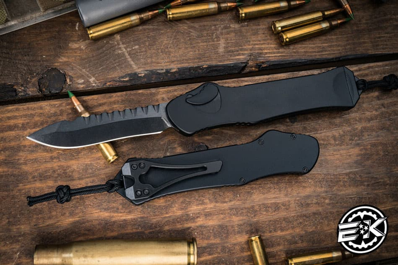 Heretic Knives Hydra V3 Black Aluminum Otf Auto Knife 36 Recurve Dlc