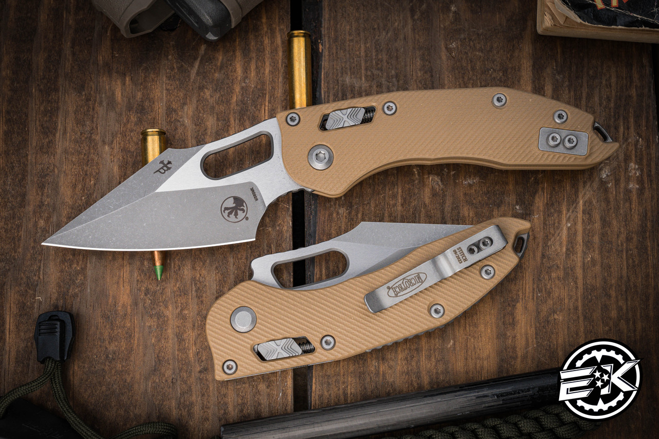 Microtechborka Blades Stitch Ram Lok Fluted Tan G10 Manual Folding