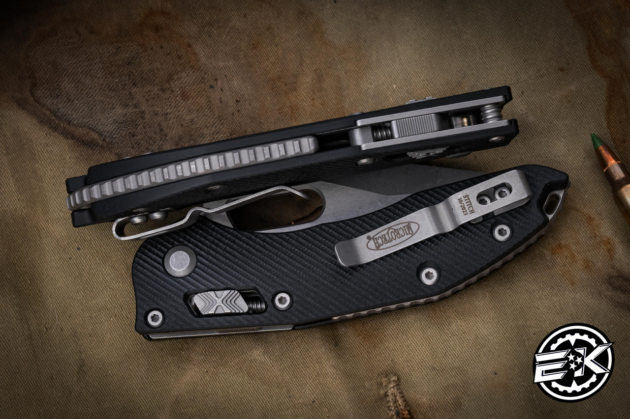 Microtech Stitch Ram-LOK Manual Folder Black Fluted G10 3.75" Stonewash ...