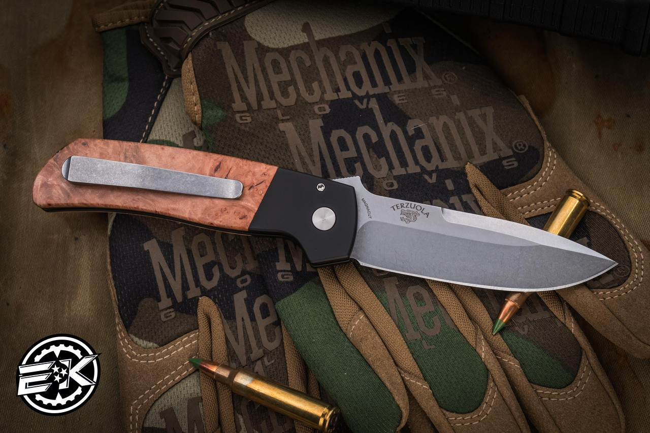 Protech Terzuola Atcf Automatic Knife Blackmaple Burl Inlay 35