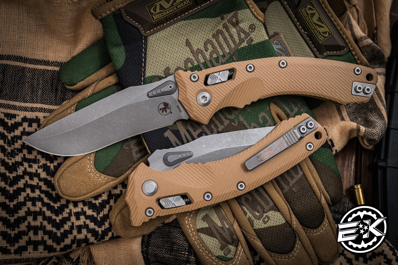 Microtech Amphibian Ram Lok Folding Knife Fluted Tan G10 39